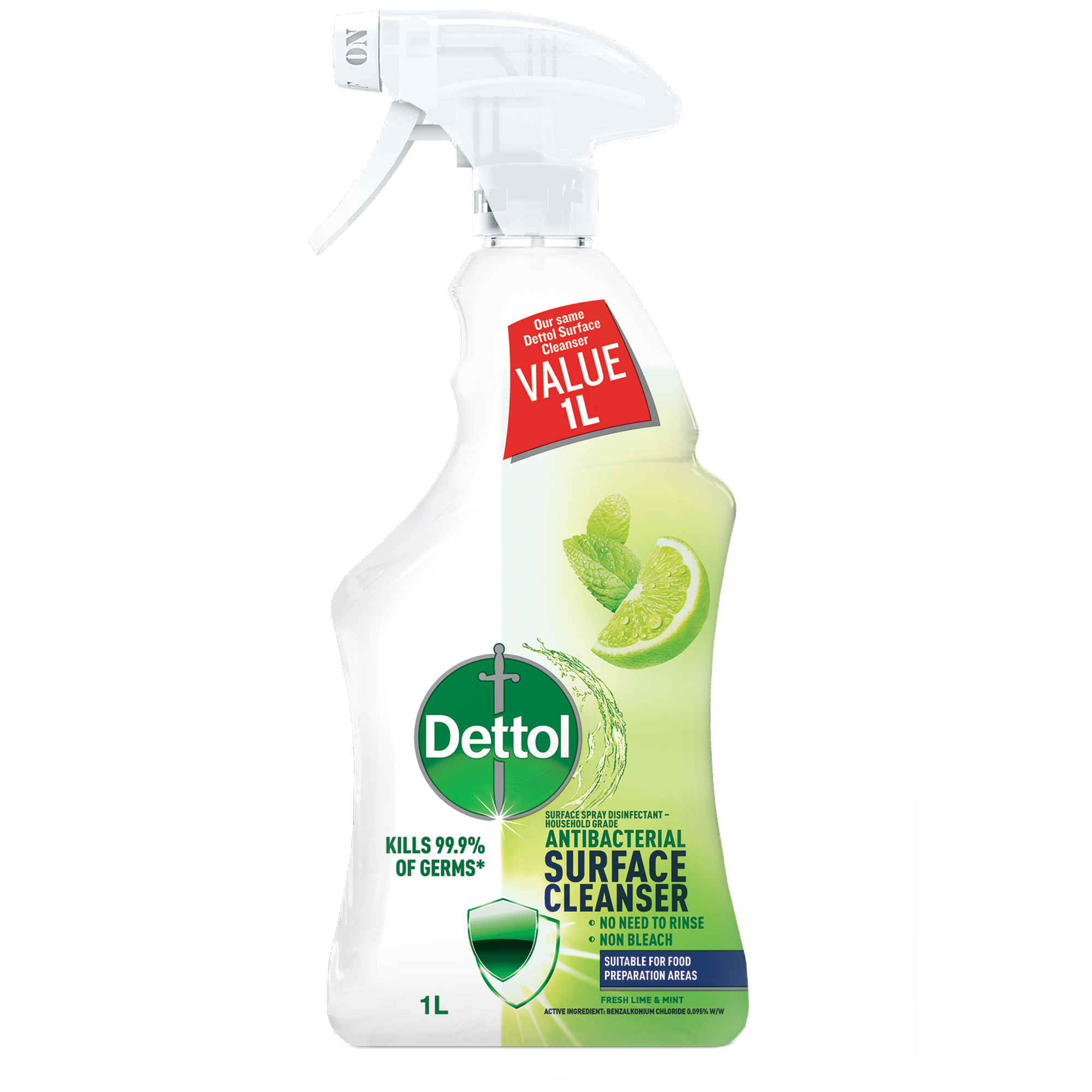 Dettol Antibacterial Value Surface Cleanser Fresh Lime and Mint 1L ...